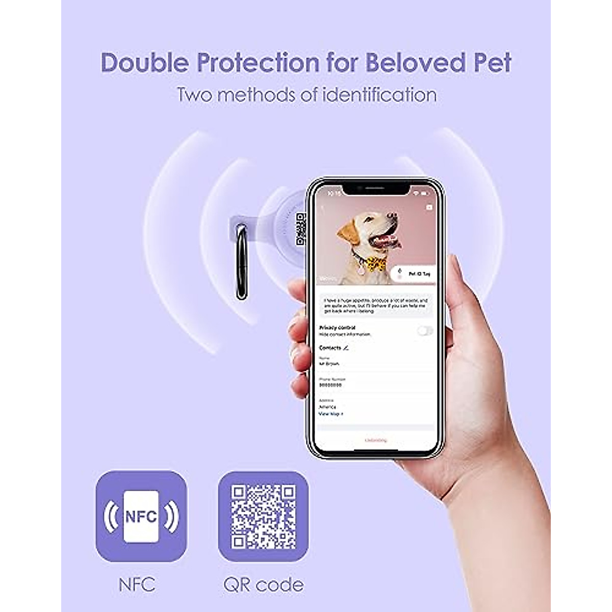 PawsRealm NFC & QR Code Pet ID Tag, Silicone Silent Dog Tag, Cat Name Tag, Personalized Customized Dog Tag, Modifiable Pet Online Profile, Instant Pet Location Alert Email, Anti-Lost Function