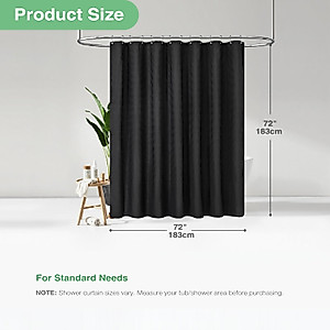 Dynamene Black Fabric Shower Curtain - Waffle Textured Heavy Duty Cloth Shower Curtains for Bathroom, 256GSM Hotel Spa Luxury Weighted Polyester Bath Curtain Set with 12 Plastic Hooks(72Wx72H, Black)