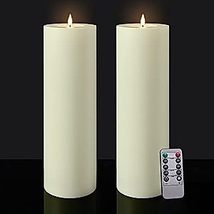 Large Flameless LED Candles Outdoor: 12" x 4" Battery Operated Pillar Candles Flickering with Timer Waterproof Fake Electric Candles with Remote for Patio Porch Lanterns (Ivory Set of 2)