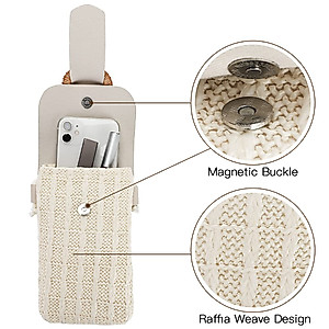 Soleebee Boho One Shoulder Crossbody Phone Bag Small Shoulder Bag Mini Wallet for Women Storage Bag Woven Leather Trim Phone Bag, Oval