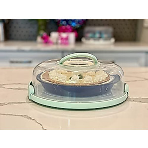 Top Shelf Elements Pie, Cake, Cheesecake Carrier for up to 10 in x 4 1/2 in cake. Two Sided Fashionable Stand Doubles as Five Section Serving Tray Perfect Taker Caddie for Travel (Green)