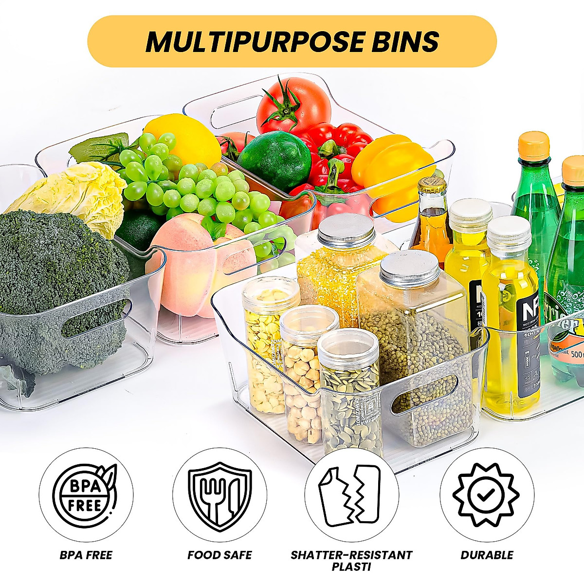 CiWiVOKi Clear Plastic Storage Bins, Set of 12, Multi-Use Organization and Storage Containers for Pantry, Cabinet, Refrigerator, Freezer, Bathroom, Organizer Bins for Home & Kitchen