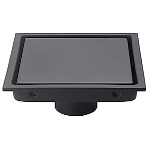 DEOKXZ 6 Inch Black Square Shower Floor Drain, with Removable Grille Cover Tile Insert Hidden Form, SUS304 Stainless Steel