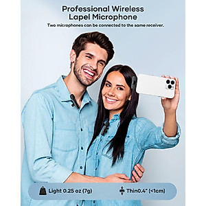 KUKIHO 2 Pack Wireless Lavalier Microphone for iPhone iPad and Android Phone, Lapel Mic Plug and Play Wireless Mic Noise Reduction Microphone for Video Recording Interview Podcast Vlog YouTube Tiktok