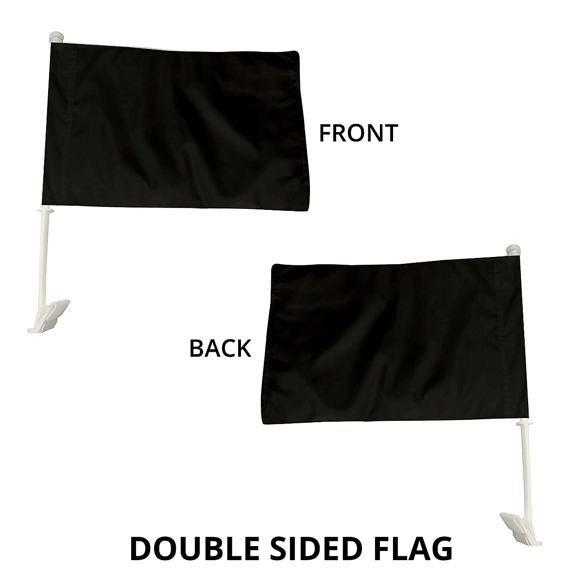 Solid Black Car Window Clip Flag Fade Resistant Vehicle for Patriotic, Sports Events, Parades - Premium - Double Side Printing (Pack of 100)