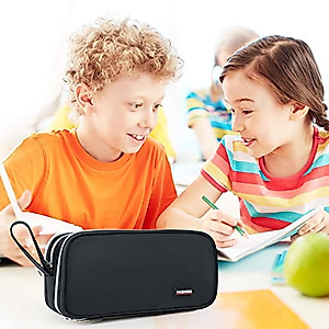 HOOMIL Large Pencil Case, Big Capacity Pencil Pouch 3 Compartments Waterproof Portable Stationery Bag with Zipper for School Office Boys Girls Teens Adults- Black