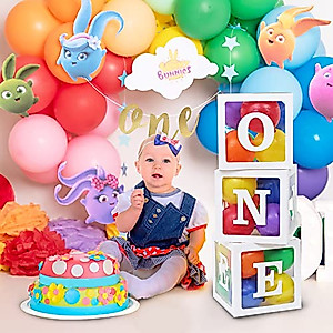RUBFAC One Boxes for 1st Birthday, First Birthday Decorations for Boy Girls, 3pcs Baby Shower Boxes with 24pcs Balloons ‘ONE’ ‘TWO’ Letters for Birthday Backdrop, Cake Smash Photo Props