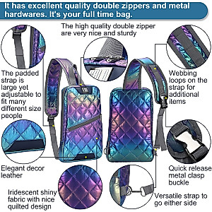 GBLQ PLUS Sling Bags, Iridescent Crossbody Shoulder Puffer Backpack for Women Men Kids, Travel Hiking Small Chest Daypack (Metallic Blue)