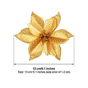 WILLBOND Glitter Christmas Tree Ornaments Artificial Wedding Christmas Poinsettia Flowers for Christmas Flowers Tree Wreaths Decor Ornament (30, Gold 1)