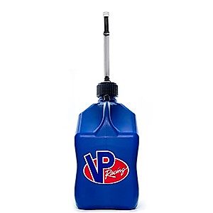VP Racing Fuels 5 Gallon Square Motorsport Utility Jug Blue w/ 14 Inch Standard Hose. Features Close-Trimmed Cap and Neck for Tight Seal