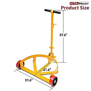 YITAMOTOR 55 Gallon Drum Dolly, 1200lbs Capacity Drum Cart, Oil Drum Cart with Bung Wrench Handle and Poly-on-Steel Wheels, Keg Dolly, Low Profile, Yellow