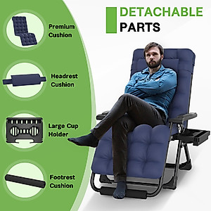ZENPETIO 29In XL Zero Gravity Chair w/Cushion, Zero Gravity Recliner Lounge Chair for Indoor and Outdoor, Reclining Camping Chair for Lawn, Anti Gravity Chair with Cup Holder and Footrest, 440LBS
