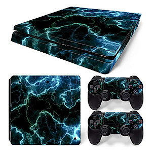 SKINOWN Skin Sticker Protective Cover for PS4 S PlayStation Slim Console Green Lightnings