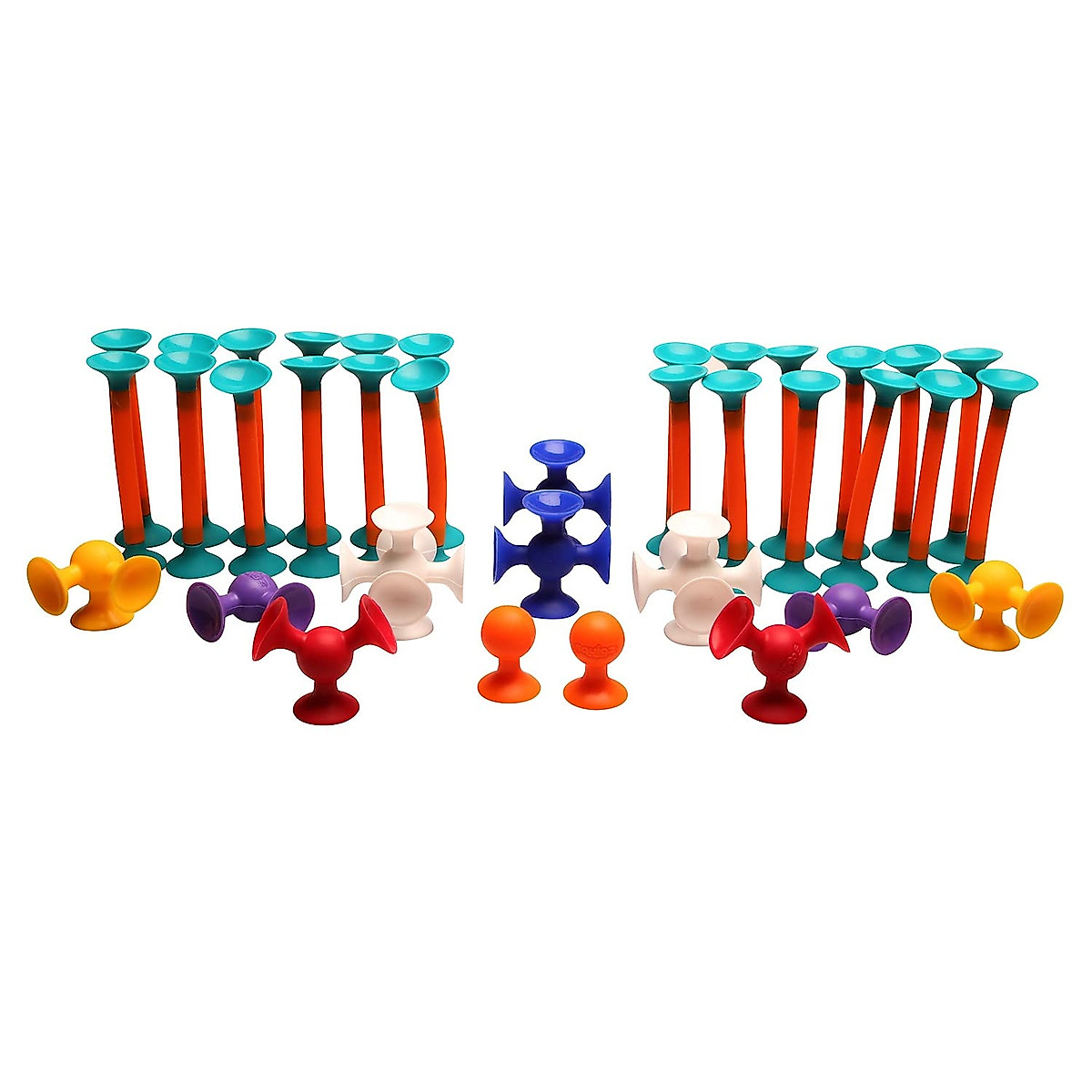 Fat Brain Toys Squigz Toobz Set - 36 Piece Fidget Tubes Suction Cup Toys, BPA Free Silicone Sensory Toys for Girls and Boys - Includes Zippered Storage Bag