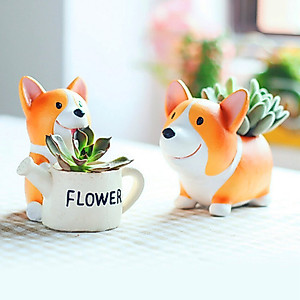 Messagee Creative Kawaii Corgi Resin Flower Pot Planter Garden Bonsai Succulent Plants Desk Flower Pot