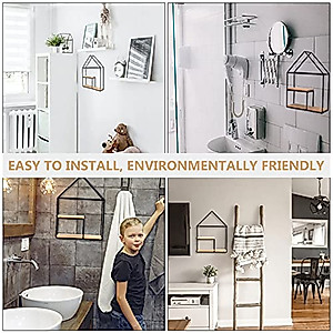 Cabilock Book Stack Decor Wooden Floating Shelves House Shaped Wall Mounted Nordic Metal Hanging Rack 32. 5x24. 5cm for Bedroom Kitchen Bathroom Living Room Organizer Wall Mount Shelves