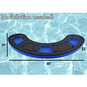 Polar Whale Giant Blue and Black Floating Bar Table Tray Bartender Drink Holder for Pool or Beach Party Float Lounge Refreshment Durable UV Resistant Foam 15 Compartment with Cup Holders 5 Feet Long