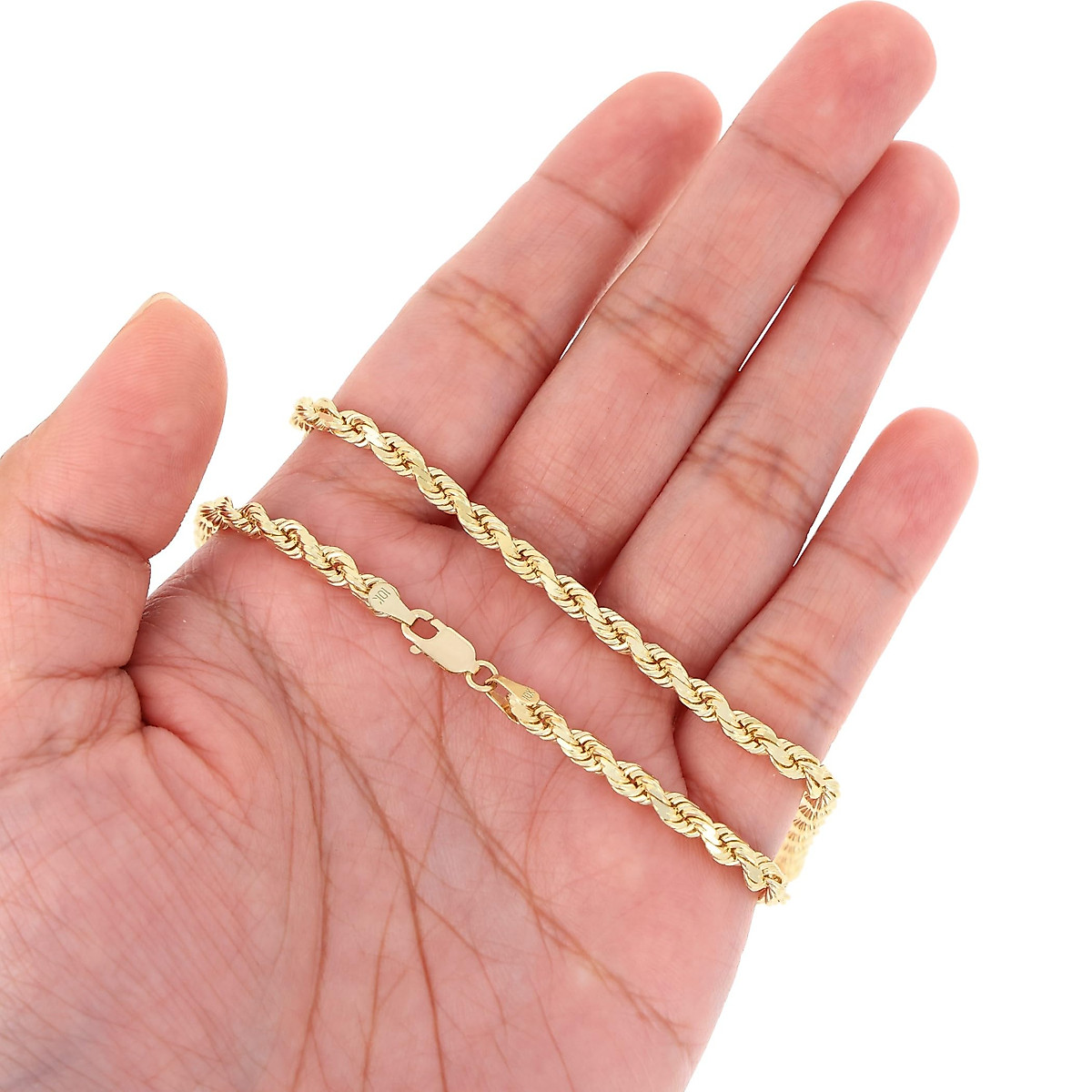 Nuragold 10k Yellow Gold 4mm Rope Chain Diamond Cut Bracelet or Anklet, Mens Womens Jewelry 7" 7.5" 8" 8.5" 9"