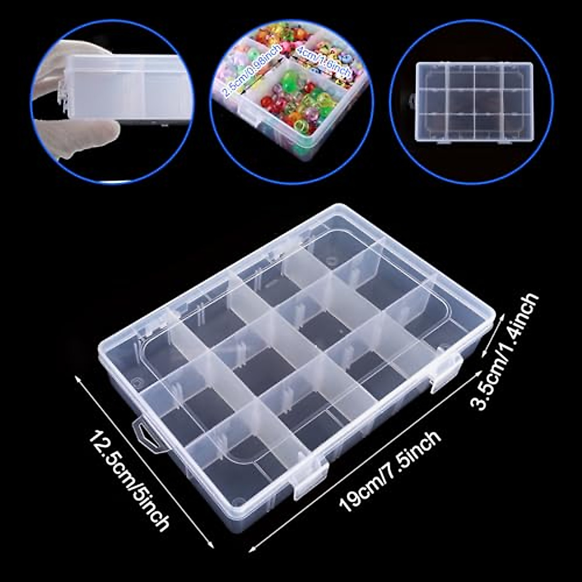 DSLSQD Bead Organizer Box, 1 Pack 12 Grids Plastic Storage Box with 18 Removable Grids Compartments, Small Plastic Jewelry Organizer Box for Beads Jewelry Earring Cosmetics Craft Tackle Pills