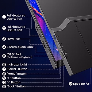 Lasitu Portable Monitor 18.5 Inch 100Hz 100% sRGB FHD 1080P Travel Monitor IPS HDR USB C Portable Screen HDMI Gaming Monitor External Monitor for Laptop PC Phone Xbox PS4-5 Switch with Kickstand