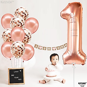 KatchOn, Rose Gold 1 Balloon for First Birthday - 40 Inch | One Balloon for First Birthday Balloons | First Birthday Decorations for Girl | Rose Gold Number 1 Balloons for 1st Birthday Girl Decoration