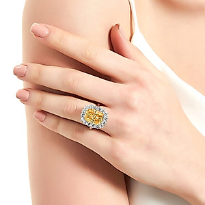 BERRICLE Sterling Silver Halo Yellow Cushion Cut Cubic Zirconia CZ Statement Cocktail Fashion Ring for Women, Rhodium Plated Size 8