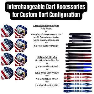 Steel Tip Darts Set - Professional Darts Steel Tip for Dartboard - Includes Brass Barrels + Plastic & Aluminum Shafts + Rubber O'Rings + Flights + Darts Sharpener + Wrench (22g- USA -STC10420)