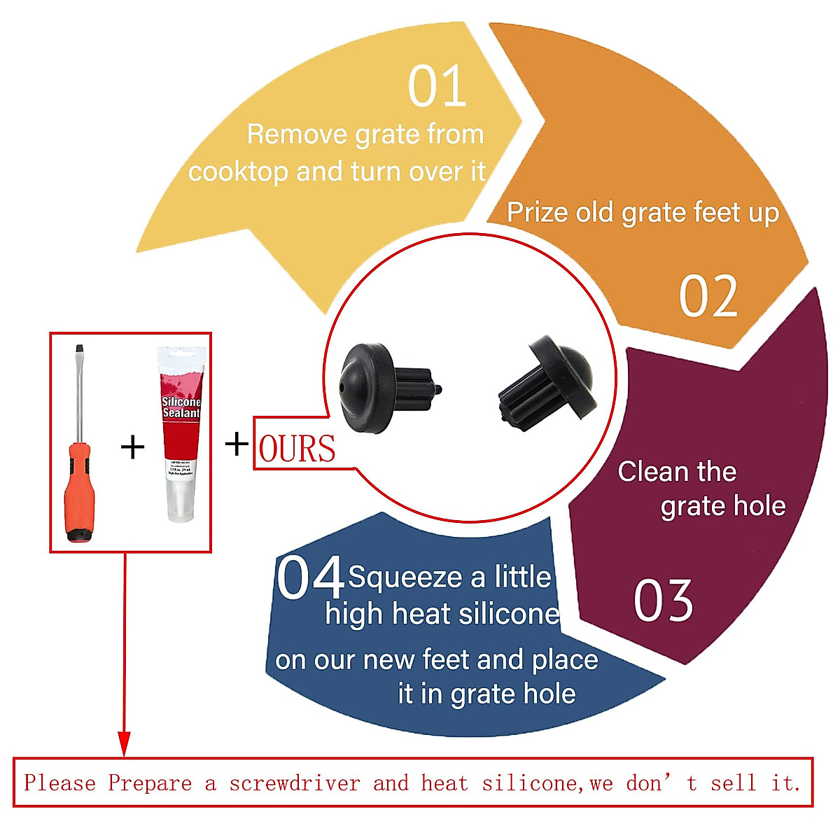 Allstare 5304475129 AP4499988 Grate Rubber Feet for Frigidaire Gas Stove Top Range Grate Foot Rubber Pads Frigidaire Stove Parts Rubber Grate Bumpers Stove Replacement Cooktop Grate Foot 4 Pack