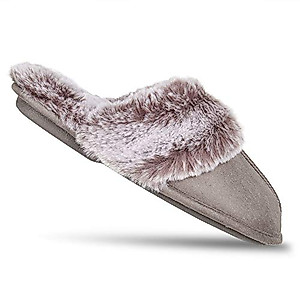 Jessica Simpson Women's Comfy Faux Fur House Slipper Scuff Memory Foam Slip on Anti-Skid Sole, Grey, Small
