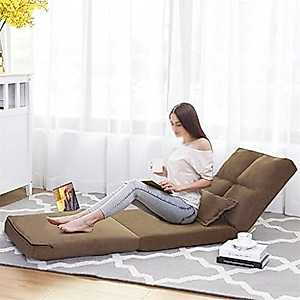 Walnut Fold Down Chair Flip Out Lounger Convertible Sleeper Couch Futon Bed w/Pillow Bedroom Furniture