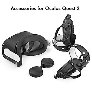 Controller Grips Cover for Oculus Quest 2, Anti-Leakage Silicone Face Cover for Oculus Quest 2, with Lens Protective Cover and VR Shell, Accessories Set 4-in-1 for Oculus Quest 2 (for Quest 2, Black)