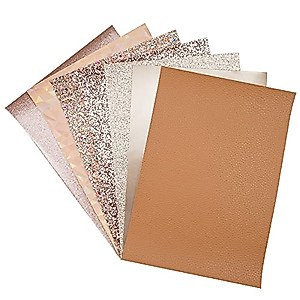 7 Pieces/Set 8x12 Inch (21cmx30cm) A4 Bundle Leather Sheets Mixed Rose Gold Series Sparkle Fine Chunky Glitter Patent Litchi Holographic Faux Leather Fabric for Bow Earring Making DIY Craft