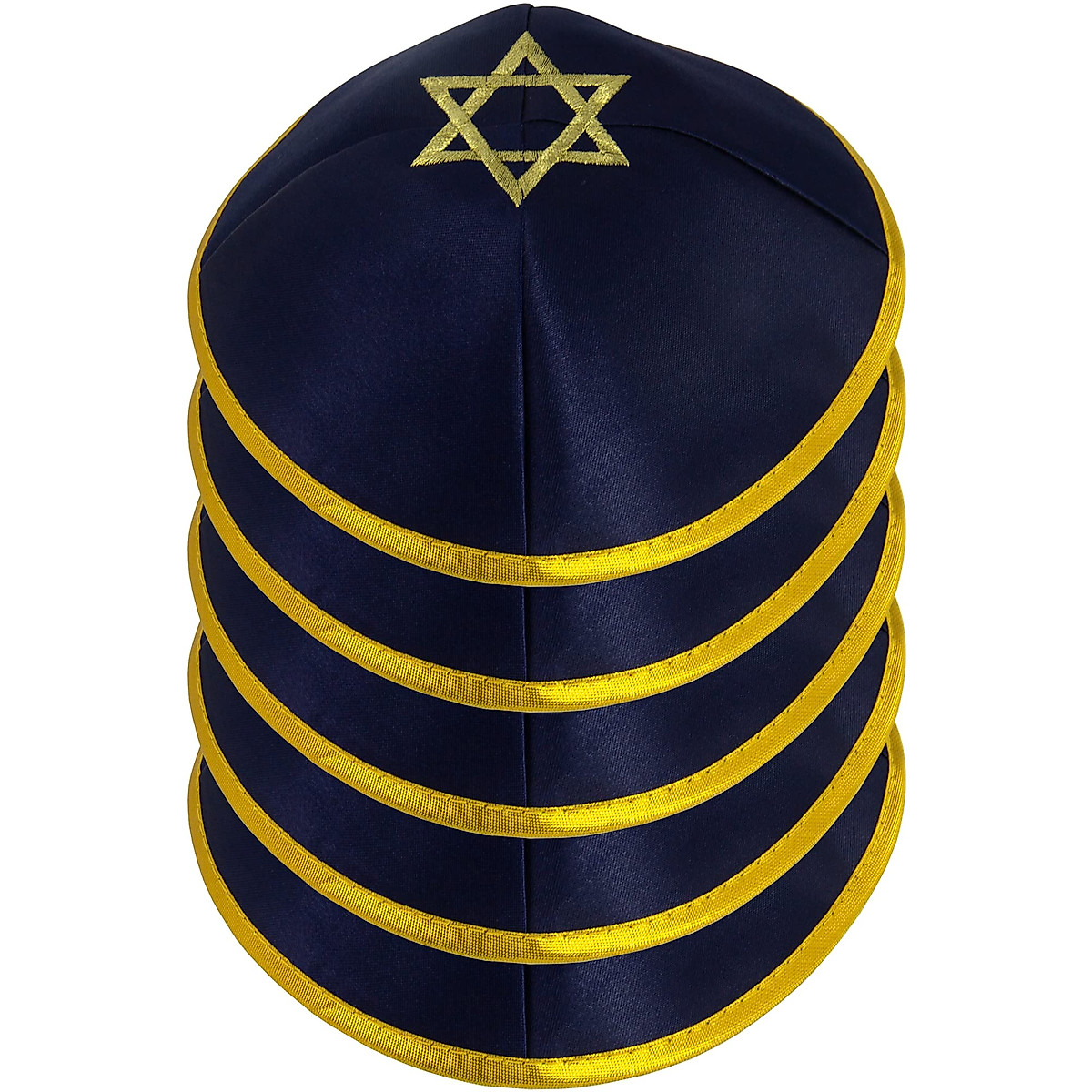 Pack of 5-Pcs Hq 20cm Satin/Velvet Kippah with Silver/Gold String+Star of David for Men & Boys, Yamaka Hat from Israel, Kippot Bulk (Blue Gold, Satin)