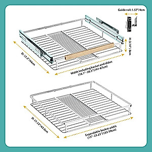 FESDOS Roll-Out Extendable Sliding Basket Pull-Out Cabinet Organizer Slide Out Pantry Shelves Cabinet Shelves for Kitchen, Under Sink, Bathroom, Wardrobe, Opening Size Required 16.1"-26.3", Set of 2