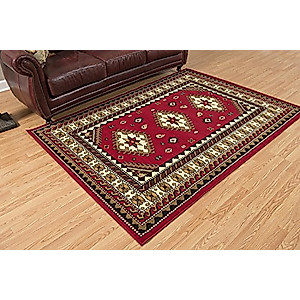 United Weavers Dallas Tres Runner Rug - Red, 5x8, Southwestern Indoor Area Rug with Bordered Pattern, Jute Backing