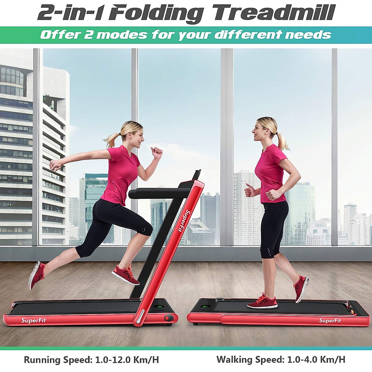 GYMAX Walking Pad, 2.25HP Foldable Treadmill with LED Display, Remote & Smart App Control, 2 in 1 Under Desk Treadmill, Portable Compact Folding Treadmill for Small Space/Home/Office