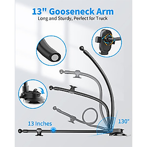 OQTIQ Suction Cup Phone Holder for Windshield/Dashboard, Phone Mount for Truck Car, 13-Inch Gooseneck Long Arm Sturdy Phone Mount with One Hand Operation, Compatible with All Phones