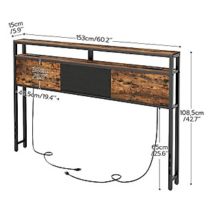HOOBRO Queen Size Headboard, LED Headboard with 2 Storage Shelves, Storage Rack with 2 Outlets and 4 USB Ports, Adjustable Height, Sturdy and Stable, Easy Assembly, Rustic Brown and Black