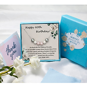 Sereney 60th Birthday Gifts for Women S925 Sterling Silver Pearl Necklace with Six Pearls as 60th Birthday Gift Ideas, Adjustable Length Birthday Gifts for 60 Year Old Woman Trendy 2025
