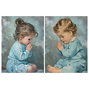 2 Packs 5D Diamond Painting Art Praying Angel Babies Kids Boy and Girl Full Drill Square Beads Diamond Painting Kits for Adults Crystal Gems Wall Art 30x40cm
