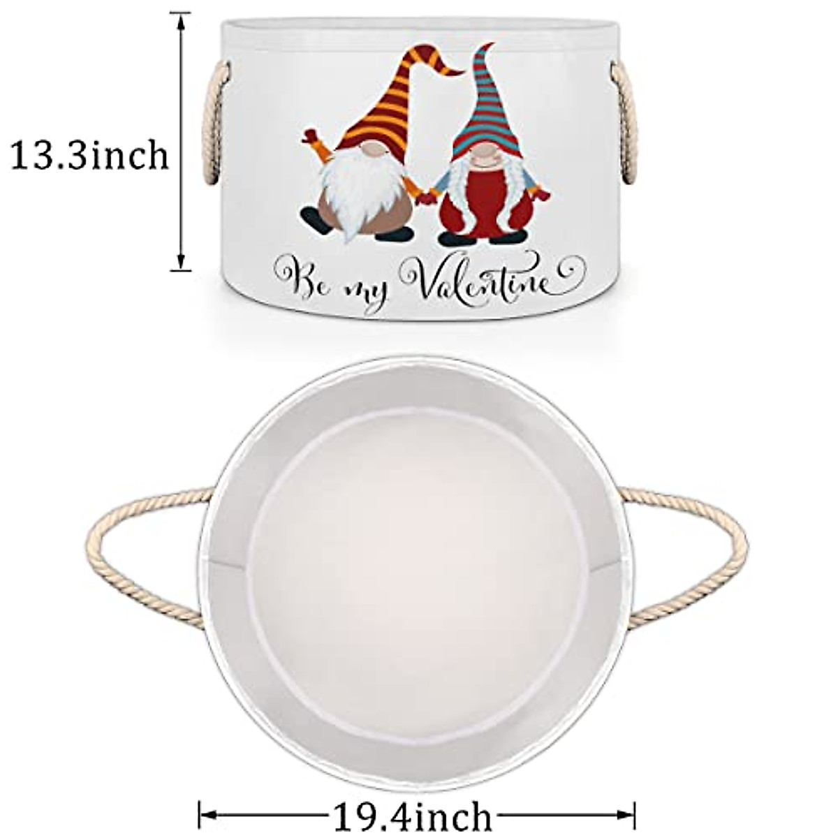 Valentine Cute Gnomes Love Heart (4) Large Round Baskets for Storage Laundry Baskets with Handles Blanket Storage Basket for Bathroom Shelves Bins for Organizing Nursery Hamper Girl Boy