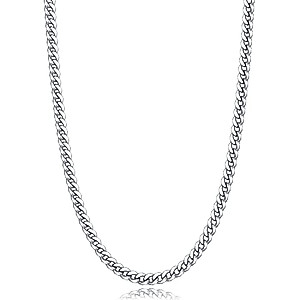 Jewlpire Silver Chain for Men Women Boys - Diamond Cut Miami Mens Cuban Link Chain Necklace 4mm Mens Chain 18K Gold Plated/316L Stainless Steel Hip-Hop Style Sturdy & Shiny 20 Inch - with Gift Box