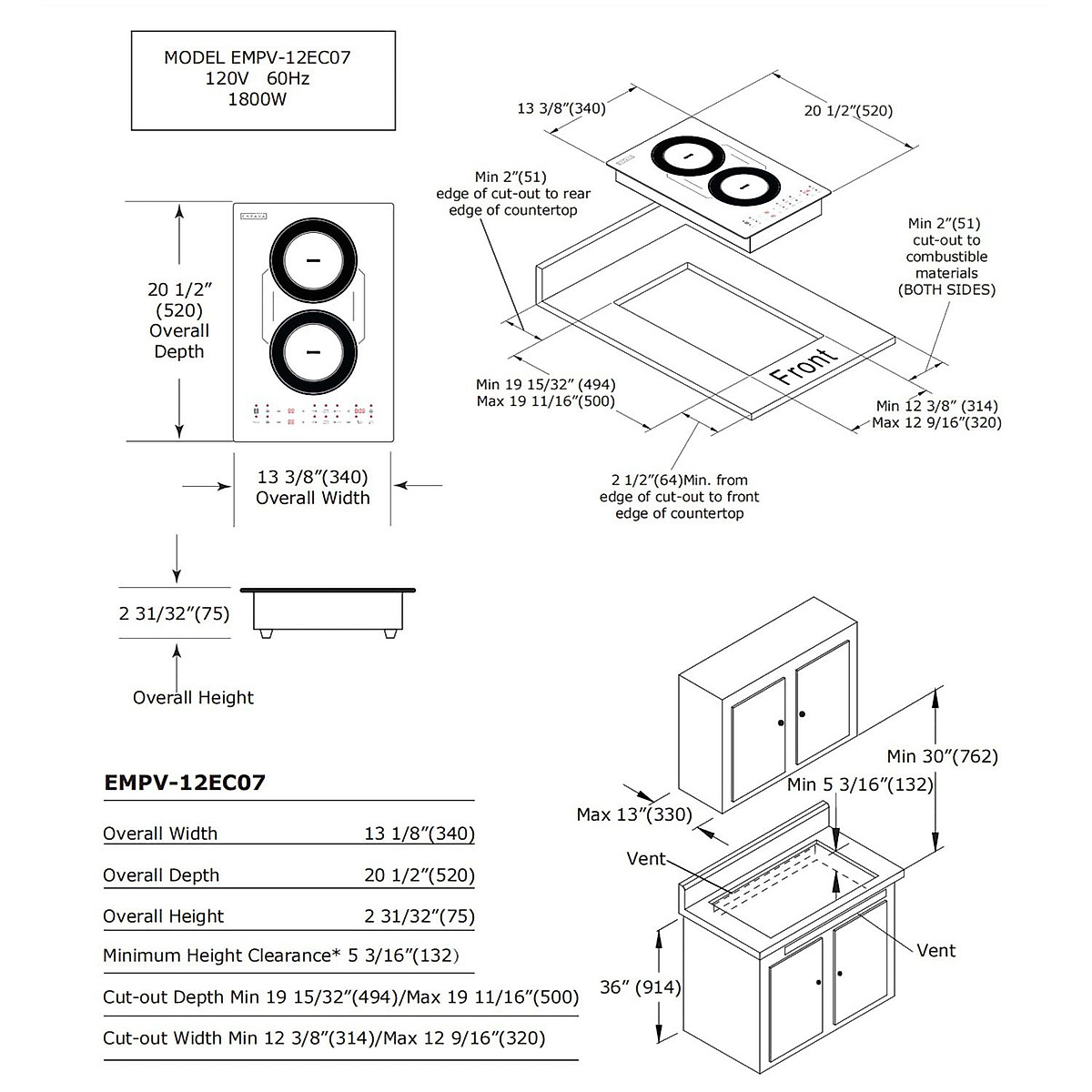Empava Double/Dual Induction Cooktop 2 Burner, Shatter-proof Flat Glass Top, Bridge-SYNC, 3 Preset Modes, Bulit-in/Countertop, 110~120 Volt Plug in Electric Stove for Kitchen, RV, Outdoor Camping