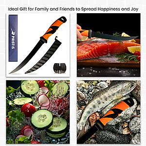 Pristis Professional Fishing Knife, 9 Inch Bait Knife for Filleting & Boning, Sharp 5Cr13MoV Stainless-steel Blade with Corrosion Resistant Coating, Non-slip Handles, Protective Nylon Sheath (Yellow)