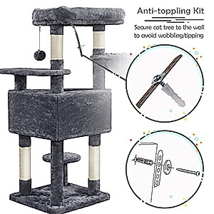 Yaheetech 46in Cat Tree for Indoor Cats, Cat Tower with Spacious Condos, Scratching Posts & Large Top Plush Perch, Cat Stand House Activity Tower for Cats Kittens