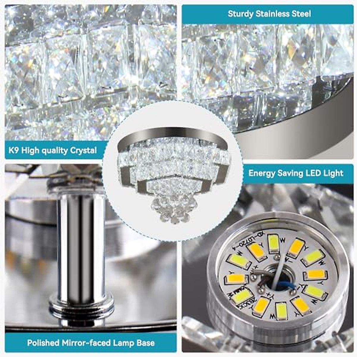 Finktonglan Modern Crystal LED Ceiling Light 2 Layers Flush Mount Fixture Chandeliers Stainless Steel Lamp for Living Room Dining Room Bedroom Hallway