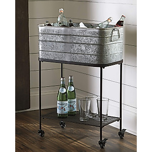 Signature Design by Ashley Vossman Galvanized Metal Beverage Tub with Caster Wheel Stand, Antique Gray