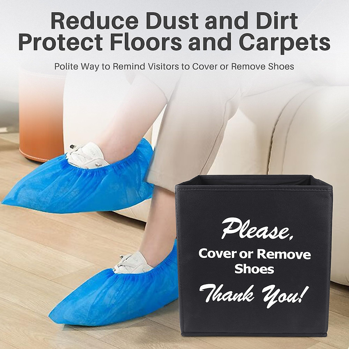 Opret Large Shoe Cover Box Black, Real Estate Agent Supplies, Disposable Shoe Cover Dispenser Box for Open House, Please Cover or Remove Shoes, Foldable Storage Bin for Shoe Bootie