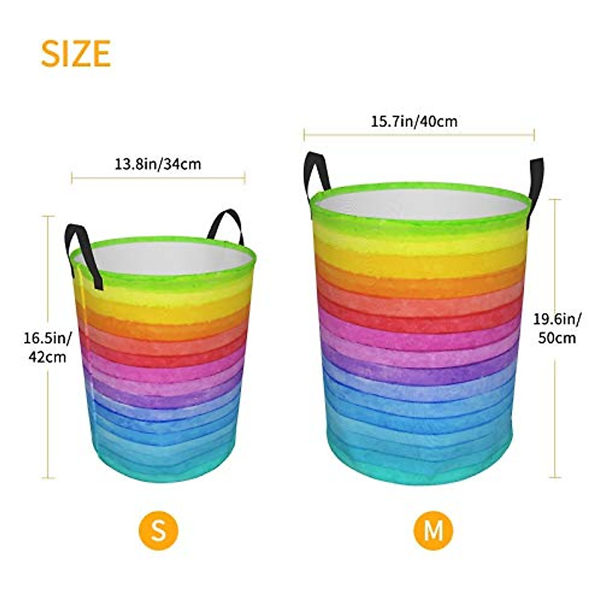 FeHuew Watercolor Rainbow Striped Collapsible Laundry Basket with Handle Waterproof Fabric Hamper Laundry Storage Baskets Organizer Large Bins for Dirty Clothes,toys,Bathroom