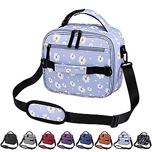 VENLING Insulated Lunch Bag for Work Floral Lunch Box for Women Men Teen Reusable Lunch Bags with Shoulder Strap Lunch Organizer Small Lunch Cooler Bag for Picnic Hiking Camping School,Blue Daisy